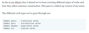 Types of Verbs in Te Reo Māori